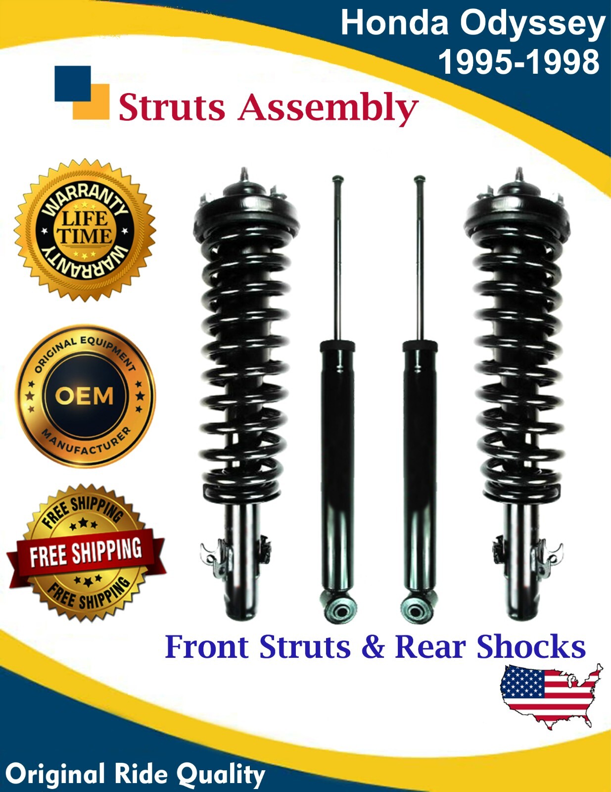 New OE Front Struts & Rear Shocks For 1995-1998 Honda Odyssey Lifetime ...