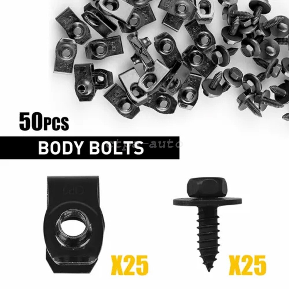 50PCS Fit For Ford Truck Body Bolts & U-nut Clips- M6-1.0 x 25mm Long ...
