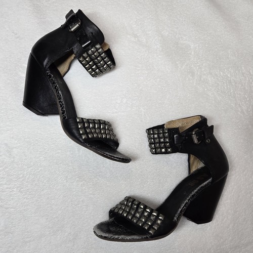 A.S. 98 Women's Carma Black Studded Leather Heeled Sandals Size 38/7.5 ...