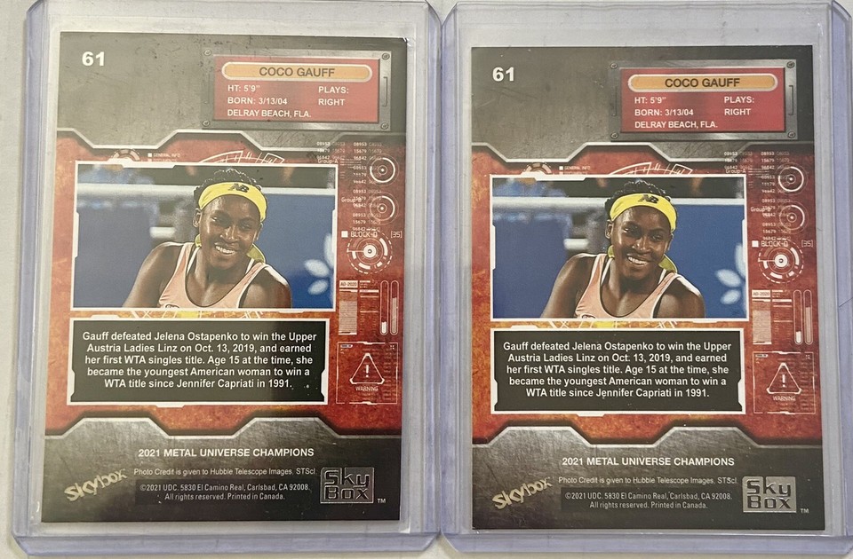 2021 Skybox Metal Universe Champions (2) COCO GAUFF #61 Rookie RC ...