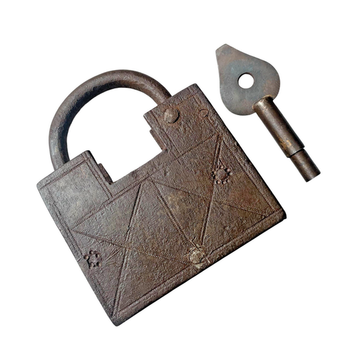 Iron Trick padlock or lock with SCREW TYPE key decorative shape, old or ...