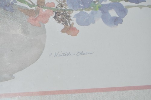 Signed C. Winterle Olson flowers in vase watercolor matted and framed ...