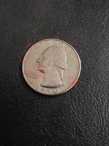 1990 Quarter Washington Coin Error Double-die D Mark FILLED WITH ERRORS ...