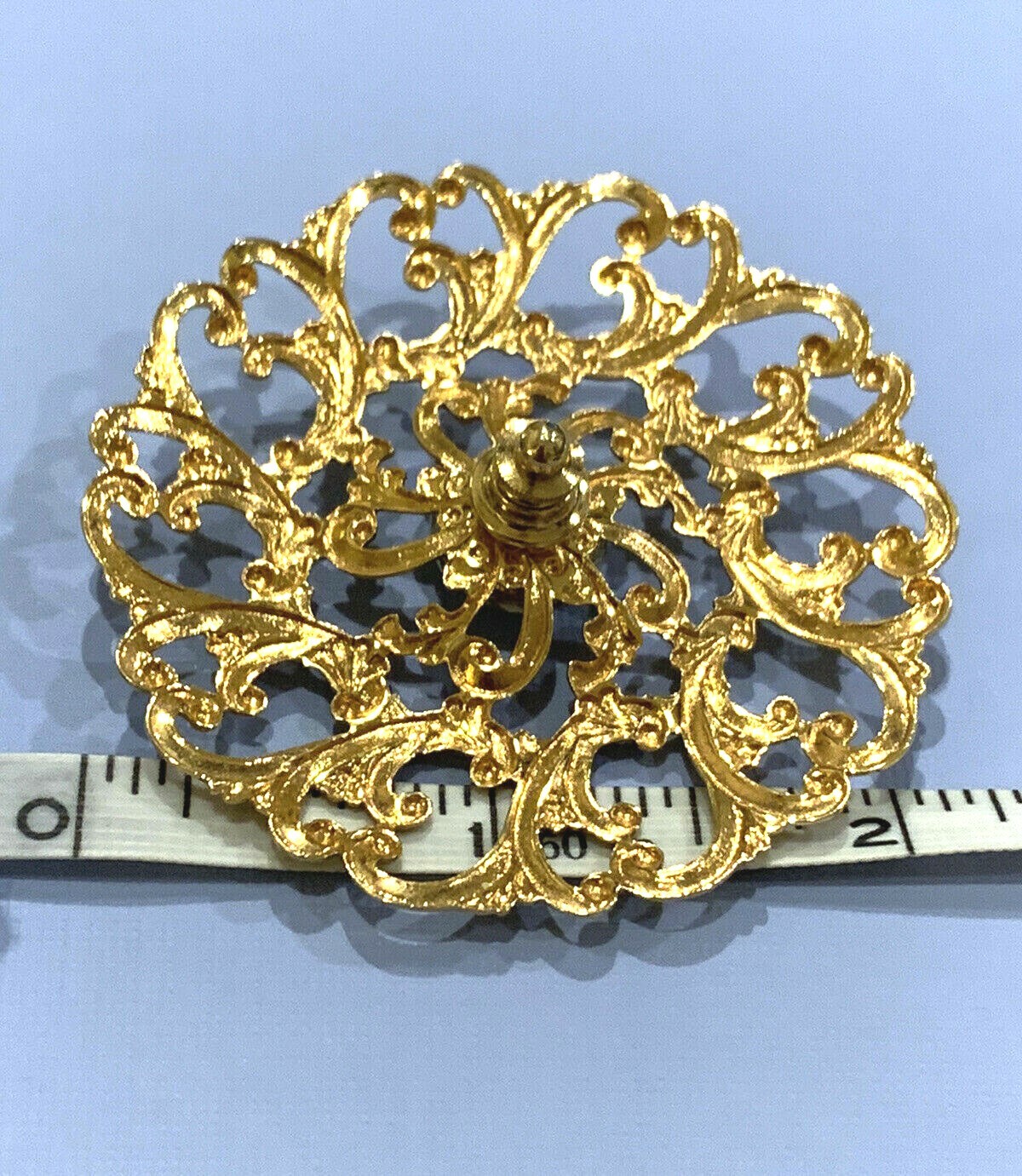 Vintage Large Round Pin Gold Tone Faux-Pearl Open Work Textured 2.5" | eBay
