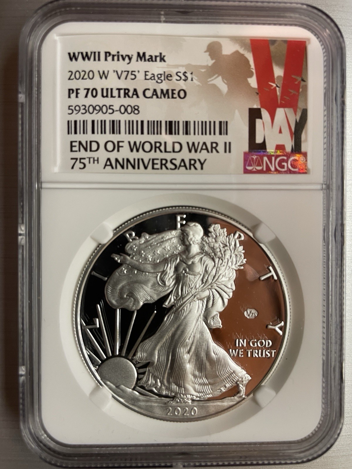 2020-W V75 (PF70UCAM) Proof Silver Eagle NGC - End of World War II V ...