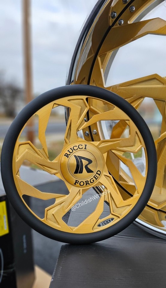 26" Inch Brushed Gold Face Chrome Lip Rucci Trapstar 5x120 5x127 2pc ...