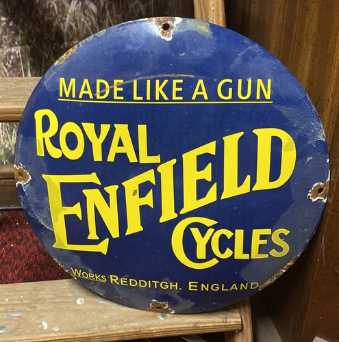 Vintage 11 3/4” Royal Enfield Cycles Dealer Porcelain Metal England ...