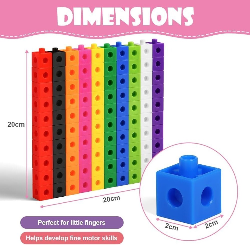 100 Pcs Maths Cubes with 10 Colours, Linking Cubes, Early Years Maths ...