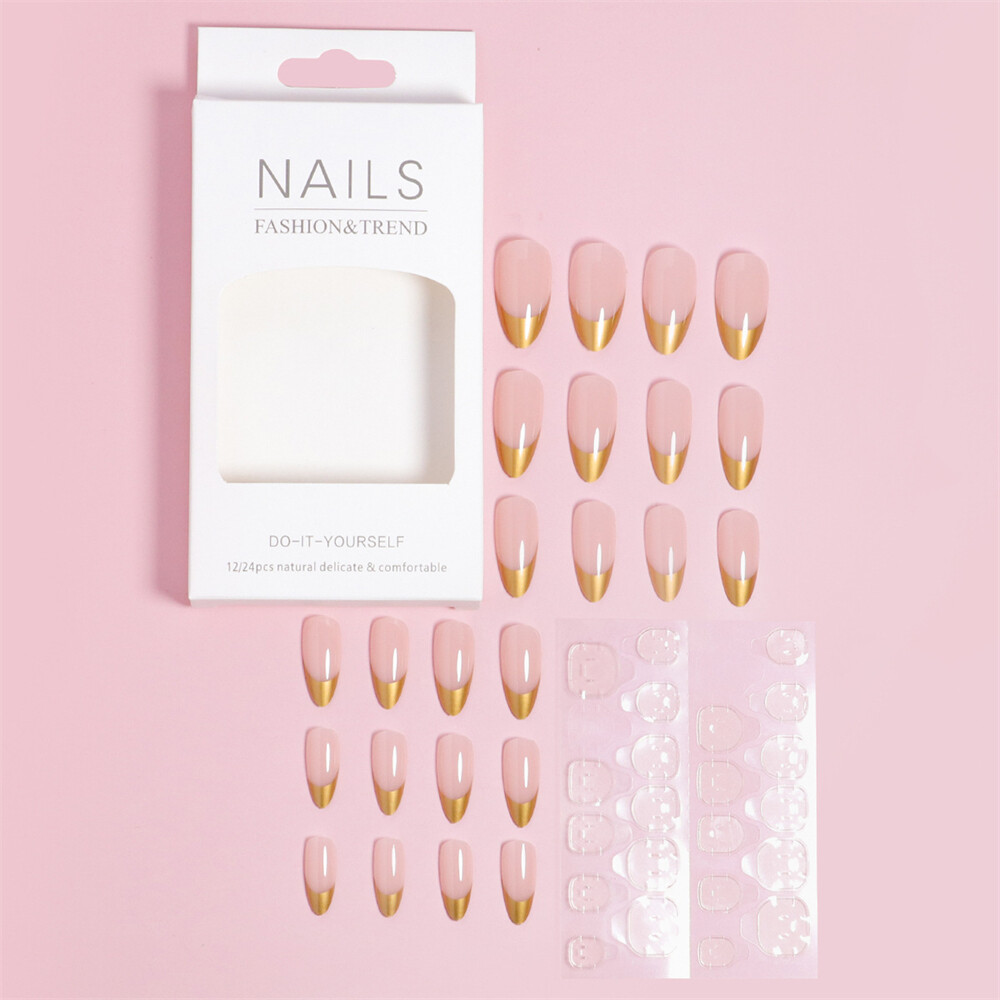 Gold Edge French False Nail Short Almond Press on Nails for Nail Art ...