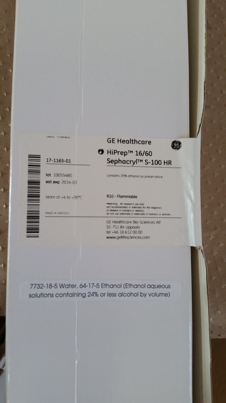 GE Healthcare HiPrep 16/60 Sephacryl S-100 HR 17-1165-01 ( Box) for ...
