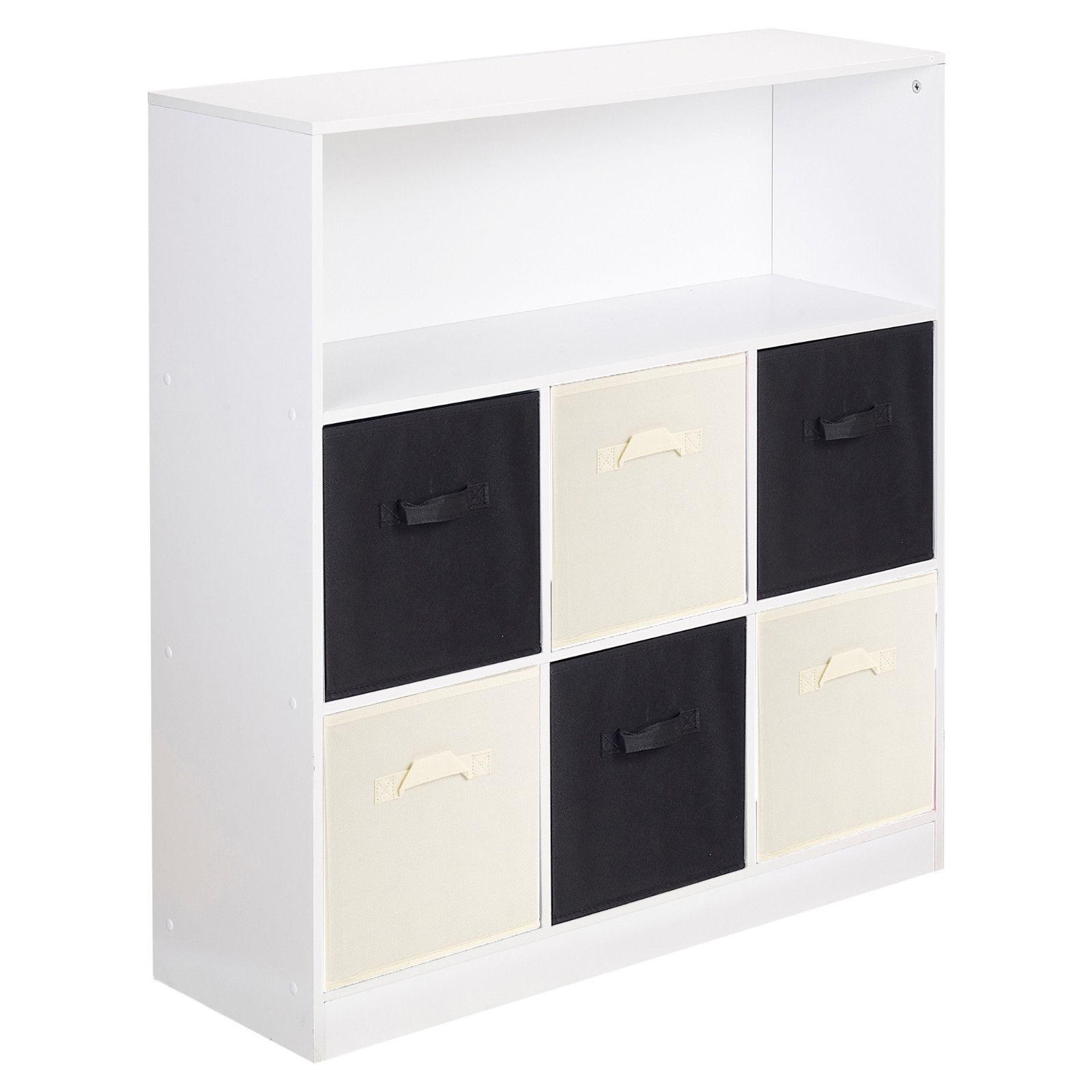 Wooden White Wide 7 Cubed Cupboard Storage Units Shelves With 6 Drawers ...
