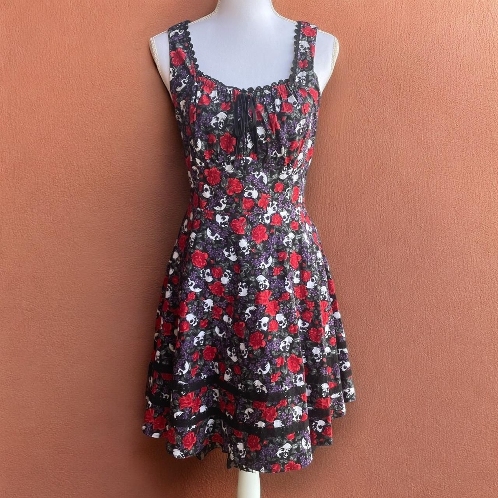 Hot Topic Y2K Black, Red, and Purple Skull Milkmaid Dress with Black ...