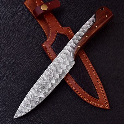12" Ridged Unique Damascus Steel Hunting Full-Tang Drop Point Bowie ...