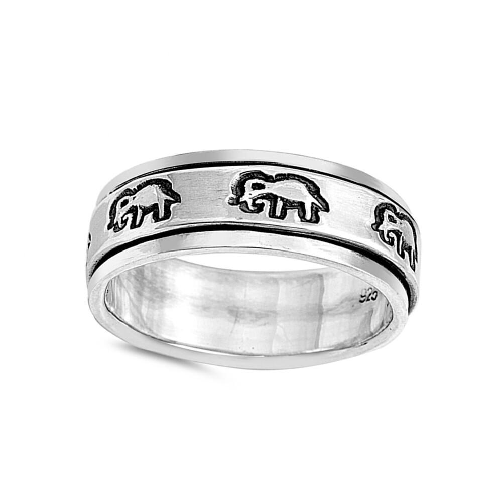 Men 8mm 925 Sterling Silver Band Oxidize Finish Elephant Spinner Ring ...