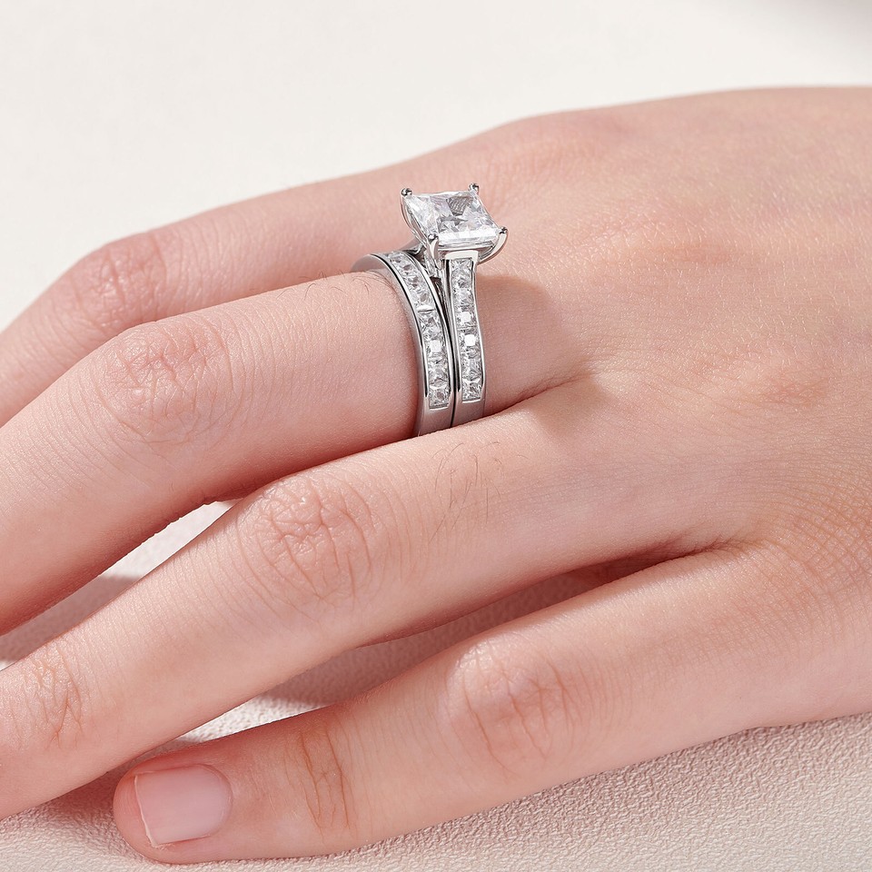 2Carat Princess Cut Cut Promise Ring Sterling Silver Engagement Wedding ...