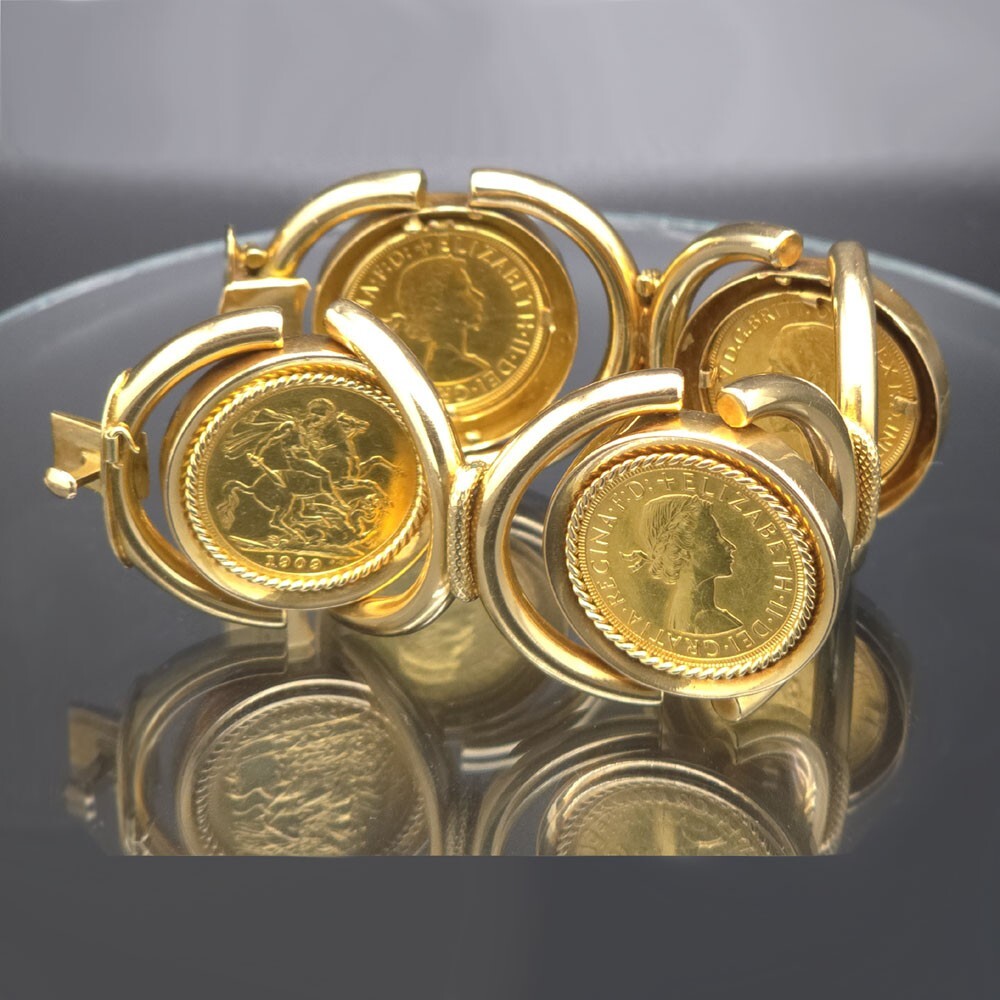 18K Gold British Full Sovereign Coins Bracelet | Bezel Set | eBay