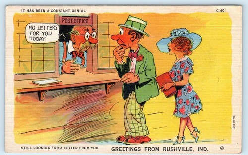 Greetings from RUSHVILLE, Indiana IN ~ RAY WALTERS General Comic 1930s ...