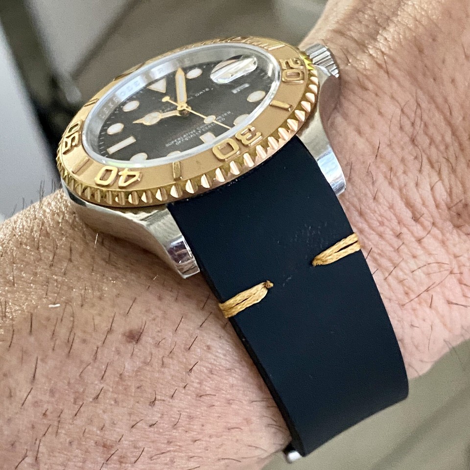 20mm BLACK F Silicone Rubber Strap Fits Rolex Yachtmaster Submariner ...