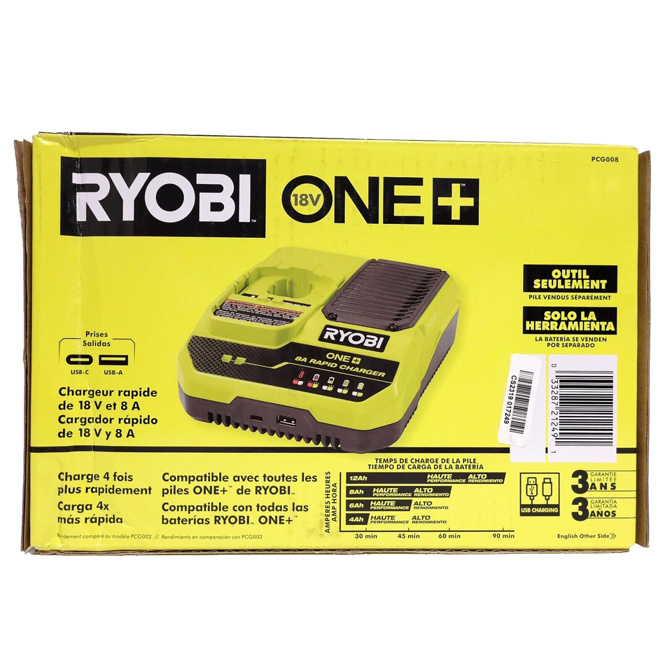 Ryobi One+ 18V Rapid Charger PCG008 Tool Only, with USB-C and USB-A ...