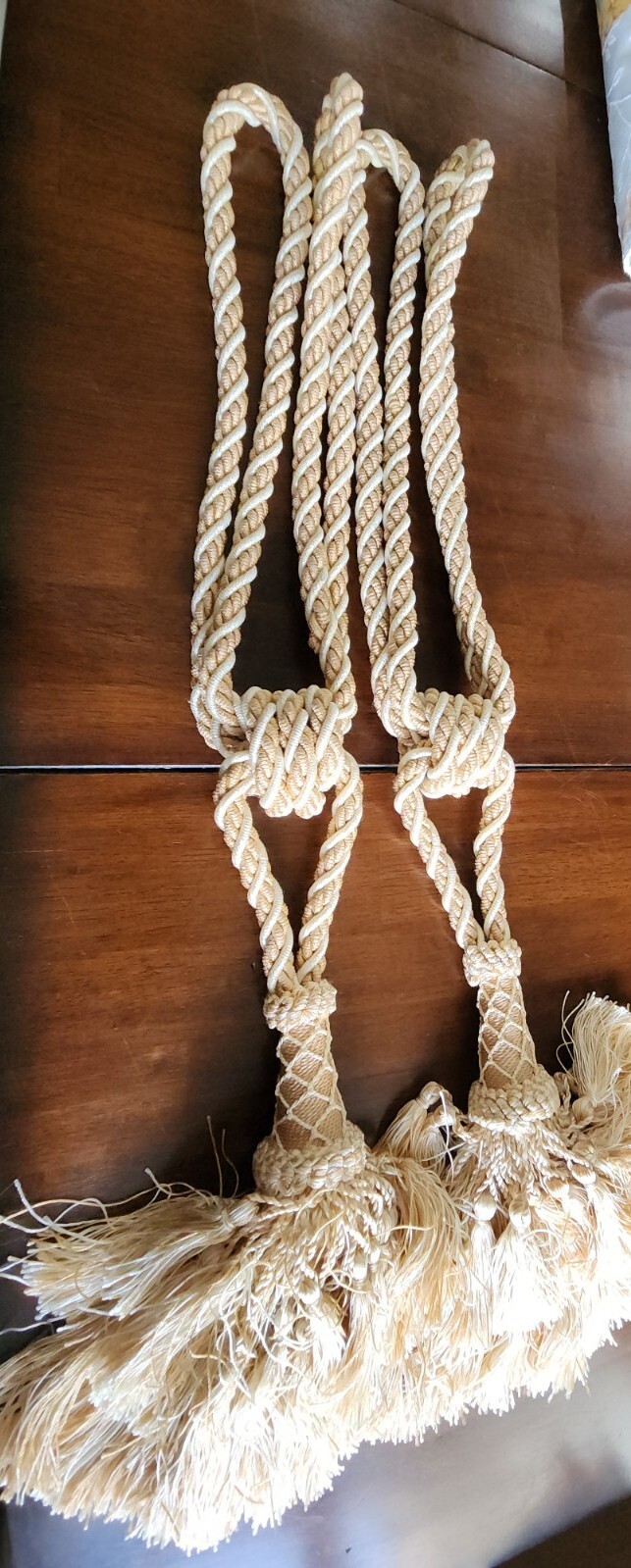 Window Curtain Tassel Tie Back Drapery Rope Cord Tassels Beige Gold ...