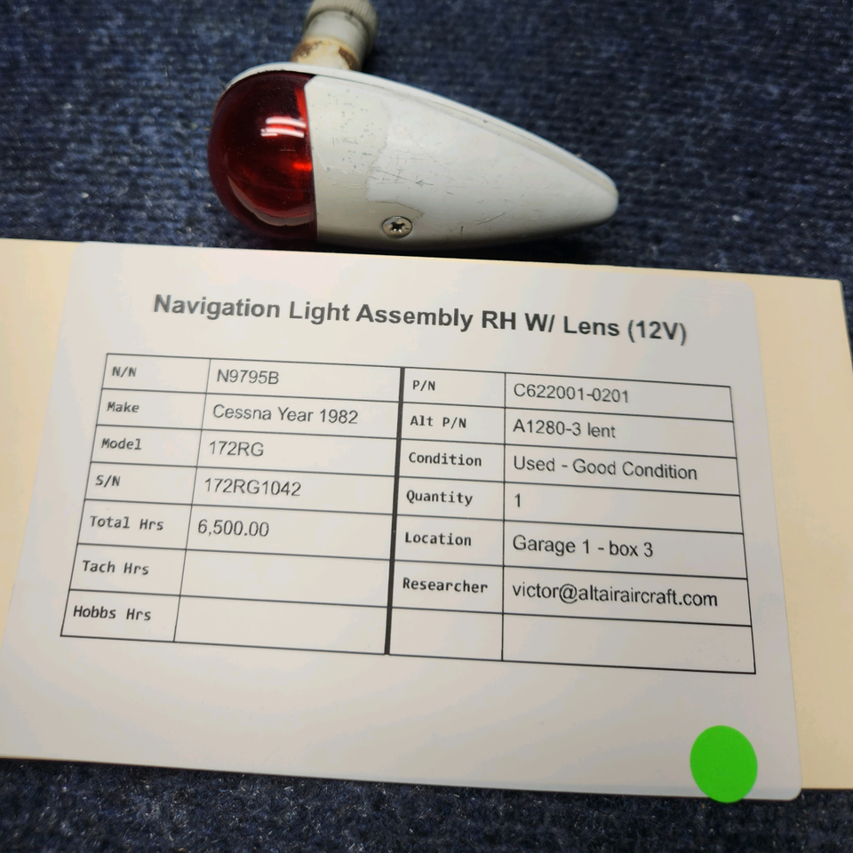 C622001-0201 | Cessna 1982 172RG | NAVIGATION LIGHT ASSEMBLY RH W/ LENS ...