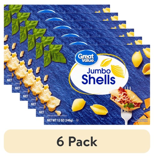 (6 pack) Great Value Jumbo Shell, 12 oz,About 6 servings per box,6 ...