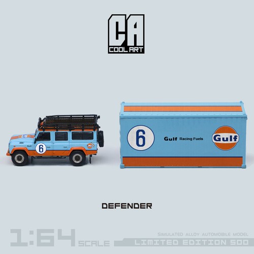 Cool ART/Time Micro 1:64 Land Rover Defender Gulf with metal Container ...