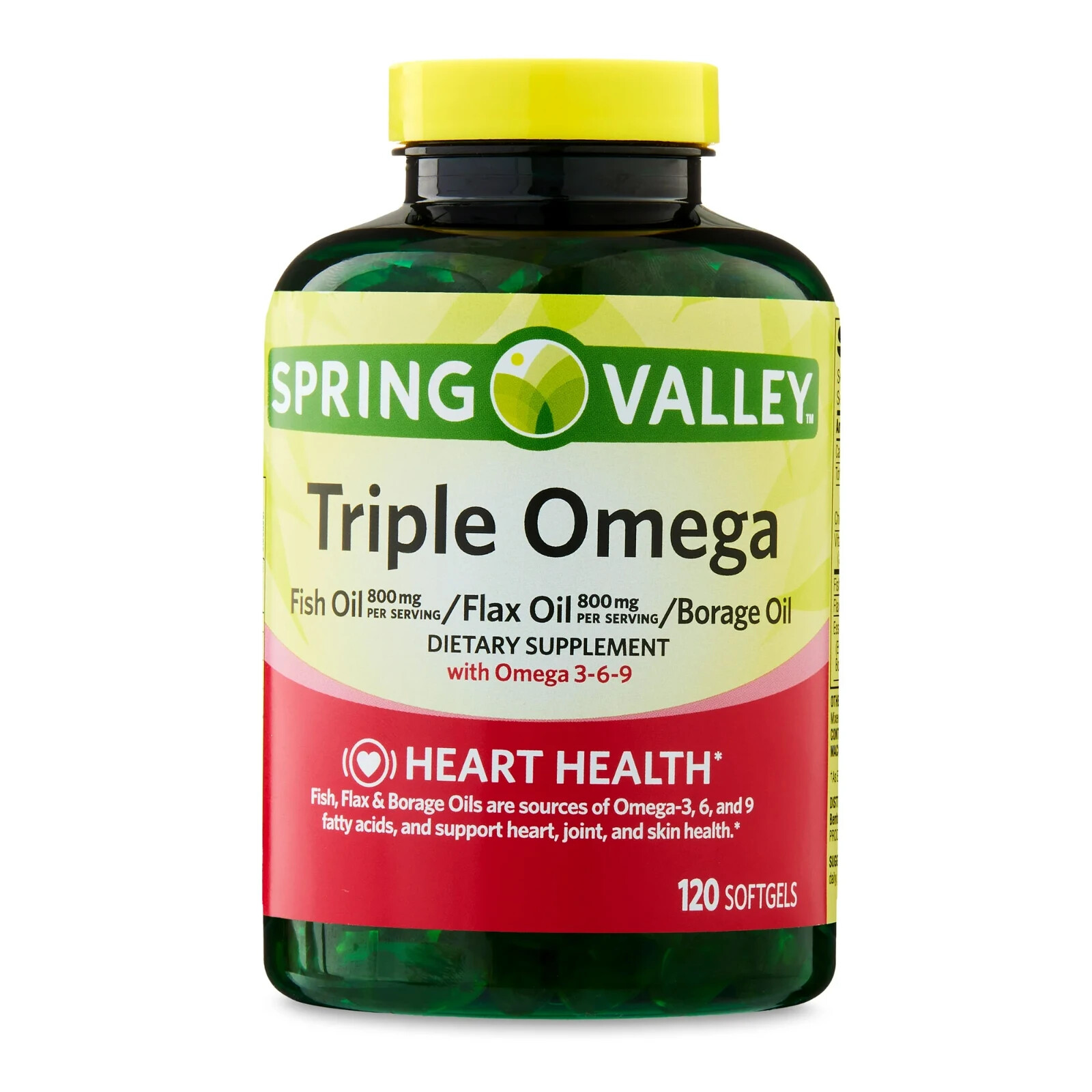 Spring Valley Triple Omega, Fish, Flax, Borage Oil Softgel, Heart ...