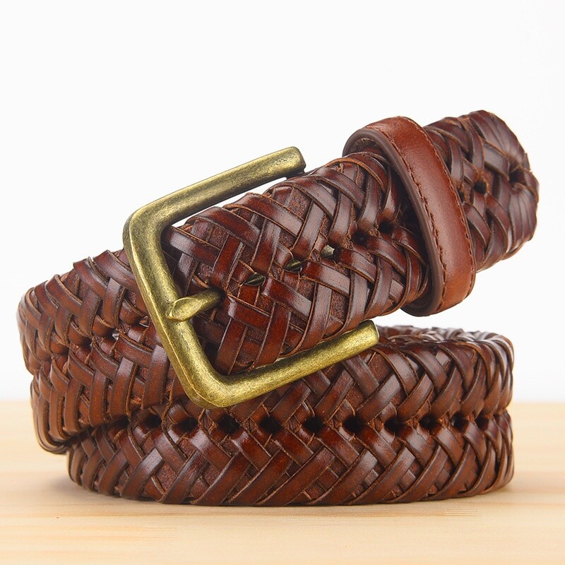 Men Braided Belt Leather Woven Belts Regular Size Type Adjustable Belts ...