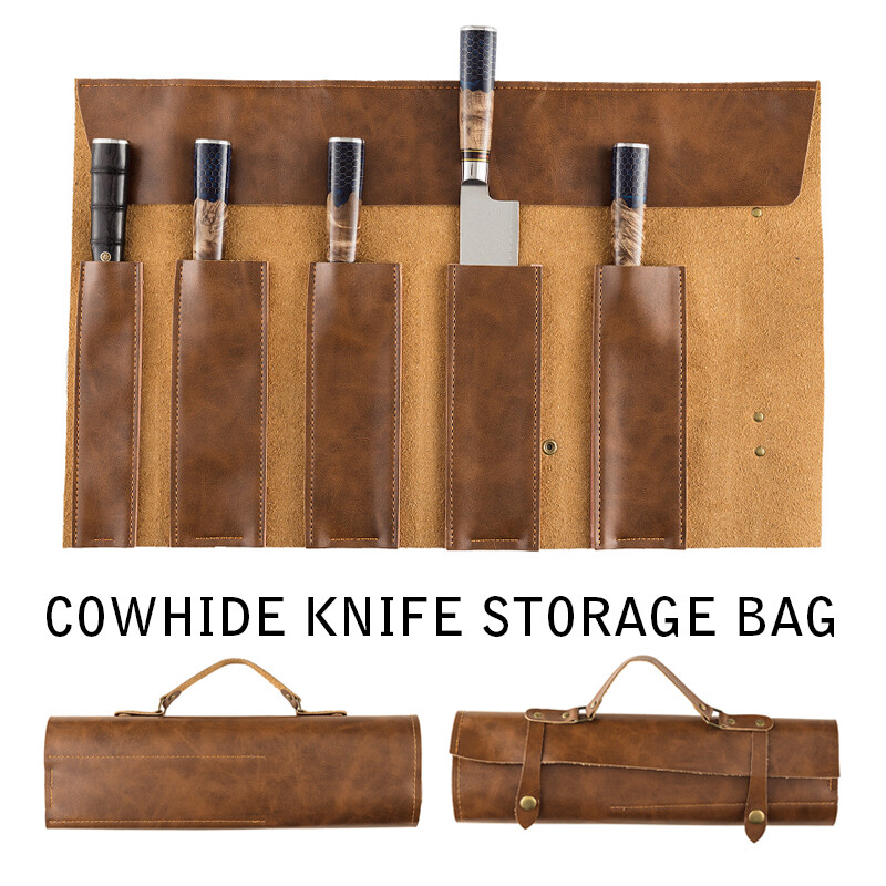 Genuine Leather Pocket Knives Roll Carry Storage Pouch Chef Knives ...