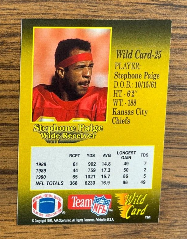 1991 Wild Card Premier NFL Edition # 25 Stephone Paige - Kansas City ...