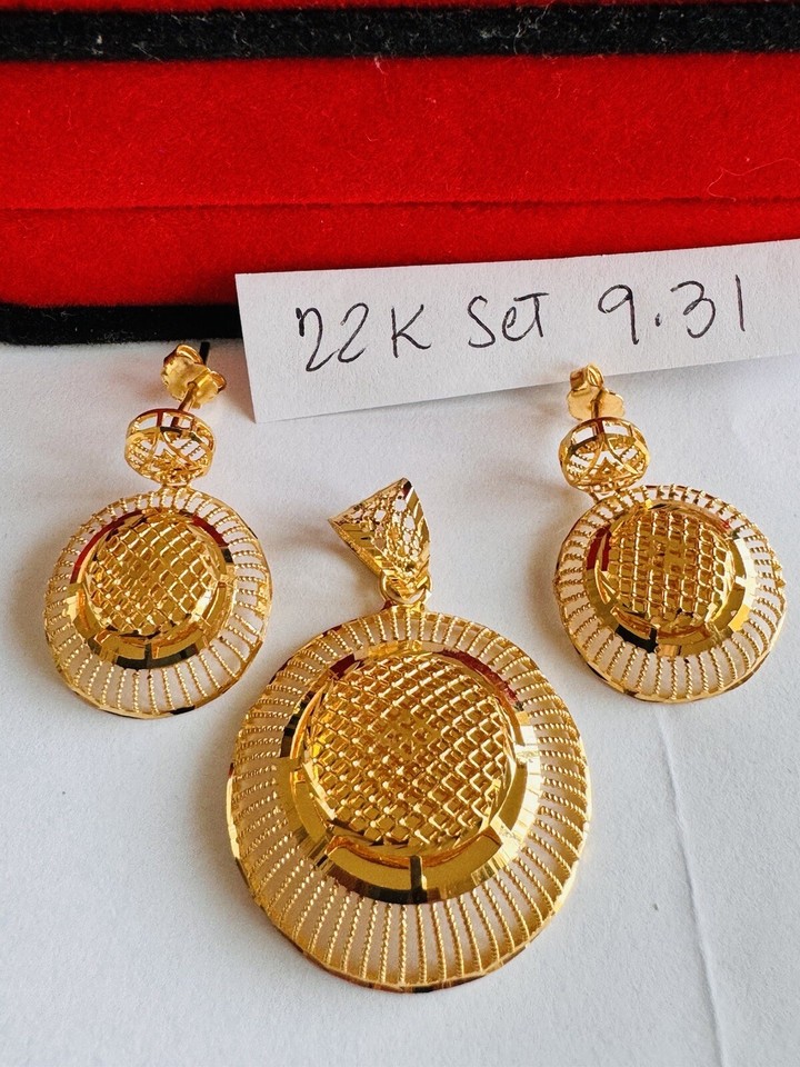 22CT 22KT 916 Real Fine Gold Set Round Shape Earring Pendant only 9.3g ...