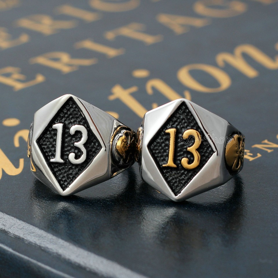 Number 13 Stainless Steel Skull Men Biker Ring Gothic Punk For Lucky ...