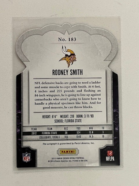 2013 Panini Crown Royale # 183 Rodney Smith, Rookie Card, Auto, 16/49 ...