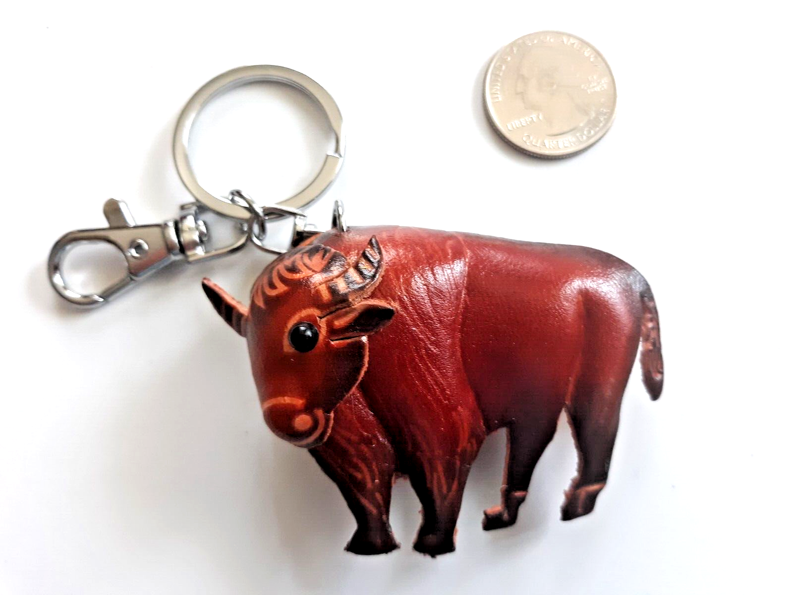 Hand Crafted Leather Buffalo Key Ring Purse Charm New In Package | eBay