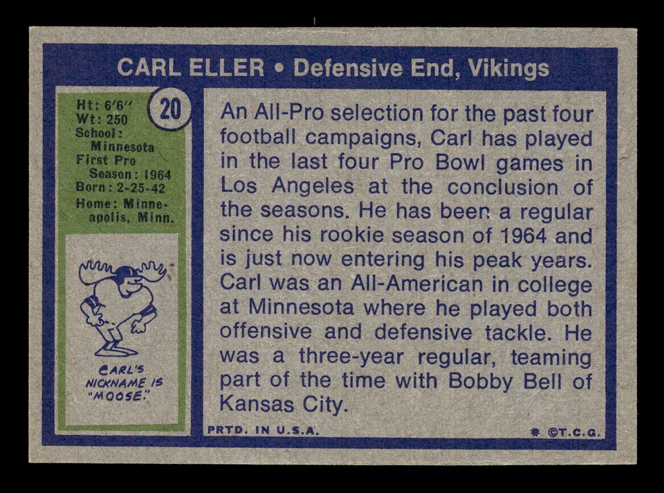 Carl Eller 1972 Topps #20 Minnesota Vikings Ex/Mt-NM | eBay