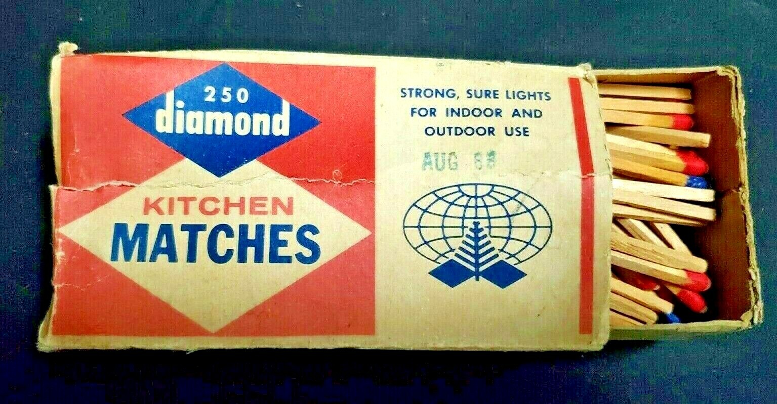 Collectible 250 Diamond Matches Match Box With Matches Aug 68 Cardboard ...