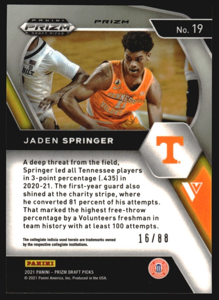 2021-22 Pan Prizm Draft Picks Variations Prizms Choice Red #19 Jaden ...