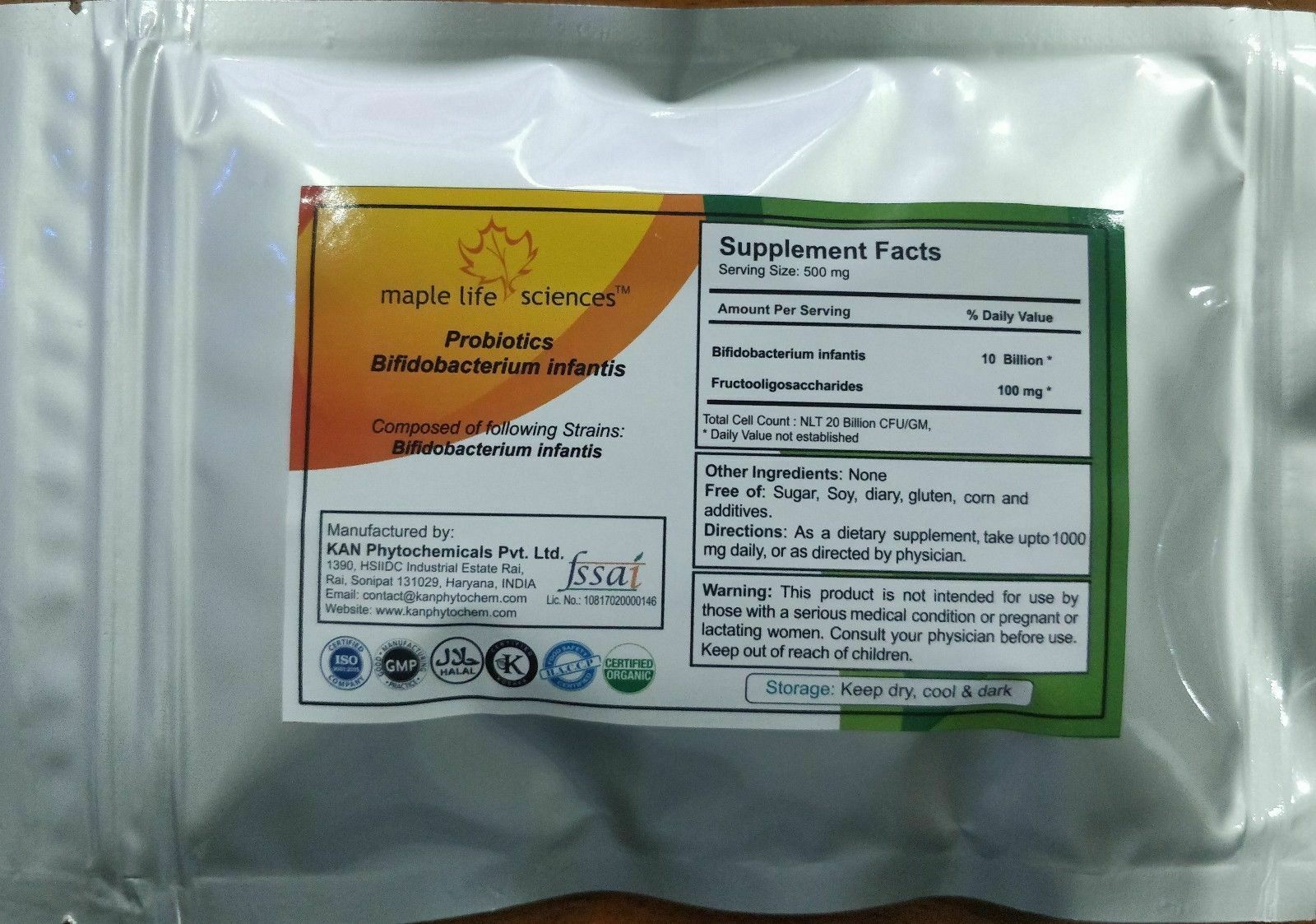 Probiotic blend of Bifidobacterium infantis 20 Billion CFU/GRAM ...