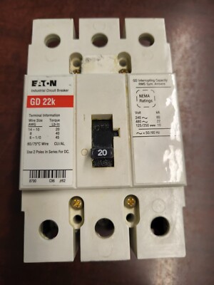 EATON GD22K CAT#GD3020 3 POLE 20AMP 480V | eBay