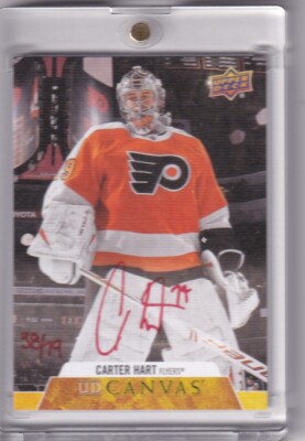 2020-21 Upper Deck Clear Cut Carter Hart UD Canvas Red Ink Autograph 38 ...