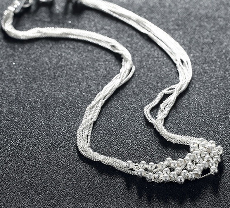 Bead Chain Necklace Scrub 925 Sterling Silver Women Birthday Gift ...