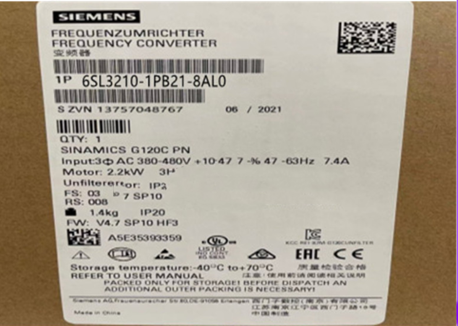 1PC New Siemens 6SL3210-1PB21-8AL0 6SL3 210-1PB21-8AL0 Via DHL/Fedex | eBay