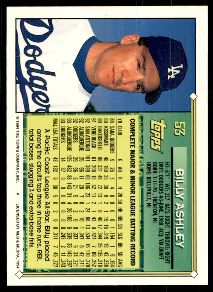 1994 Topps Billy Ashley Baseball Cards #53 | eBay
