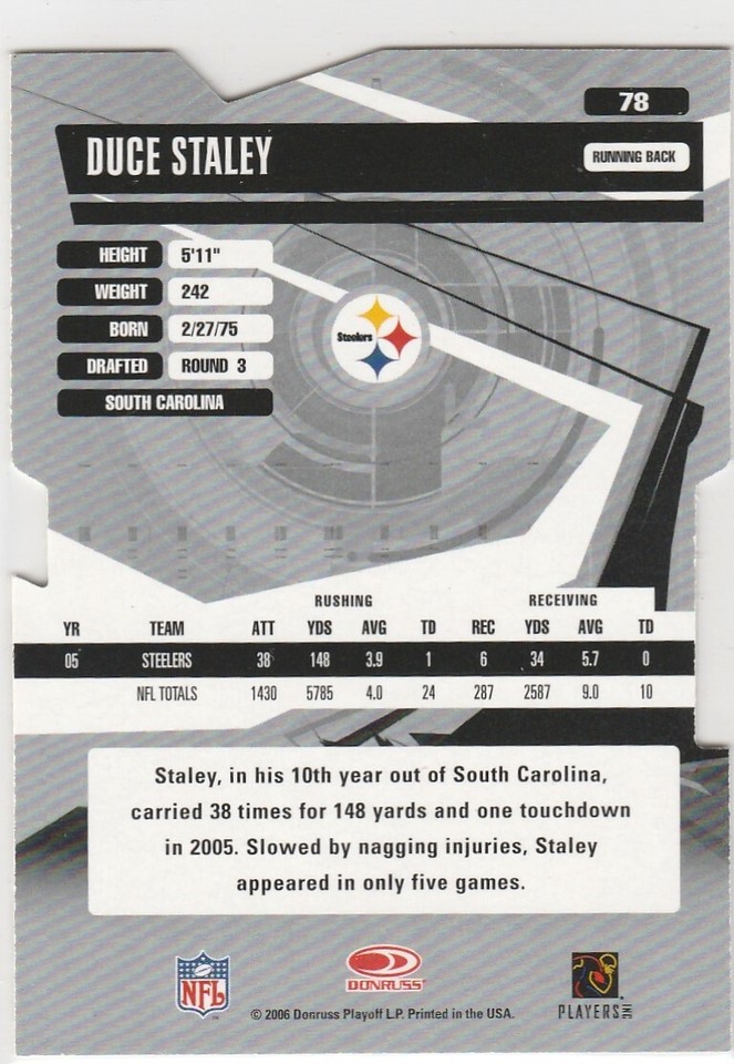2006 Donruss Elite Status Gold #78 Duce Staley #22/24 Jersey Number 049 ...