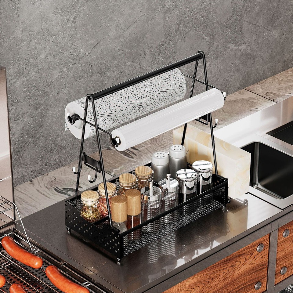 Bbq Condiment Holder With Paper Towel And Napkin Holder Metal Mesh ...