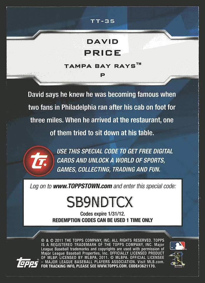 2011 Topps #TT-35 David Price Topps Town | eBay