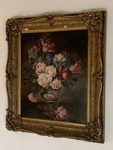 BEAUTIFUL ORIGINAL STILL LIFE OIL PAINTING. FLOWERS IN VASE. ARTIST ...
