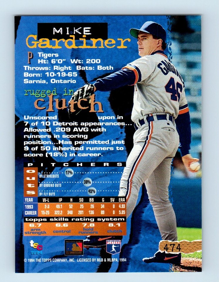 1994 Topps Stadium Club Mike Gardiner Detroit Tigers #474 | eBay