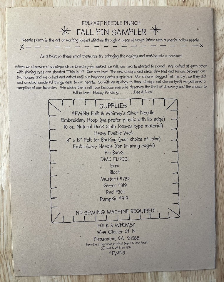 Folk & Whimsy Pattern FOLKART NEEDLE PUNCH ~ 6 Designs Fall Pin Sampler ...